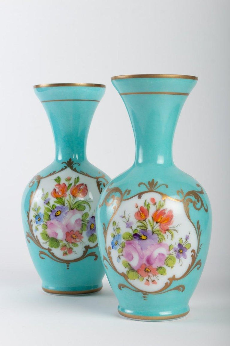 Pair of Opaline Vases, Late 19th Century For Sale at 1stDibs
