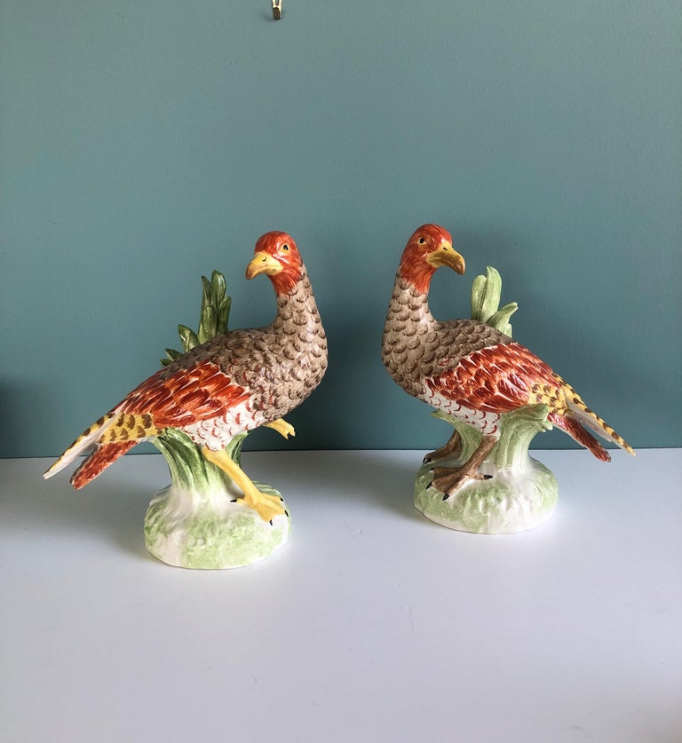 Pair of Orange and Green Ceramic Birds For Sale at 1stDibs