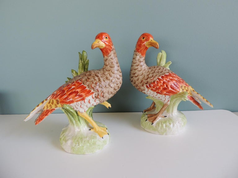 Pair of Orange and Green Ceramic Birds For Sale at 1stDibs