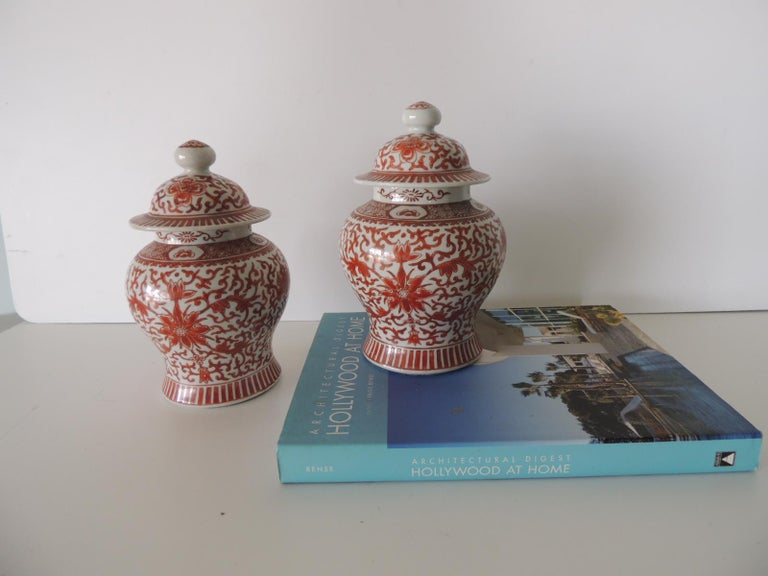 Pair of Orange and White Chinese Decorative Ginger Jars with Lids at ...