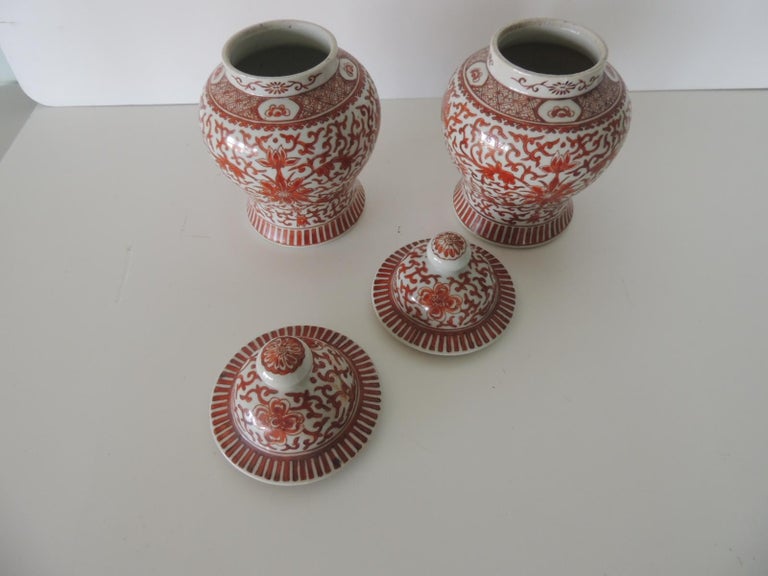 Pair of Orange and White Chinese Decorative Ginger Jars with Lids at ...