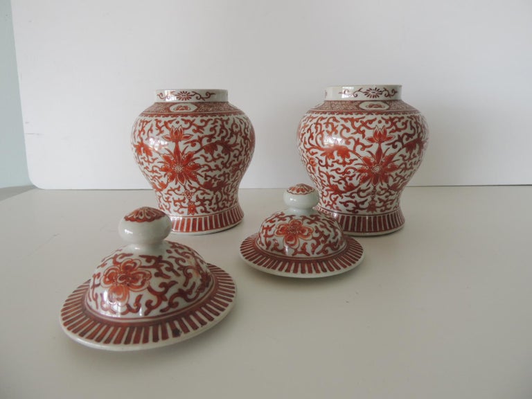 Pair of Orange and White Chinese Decorative Ginger Jars with Lids at ...