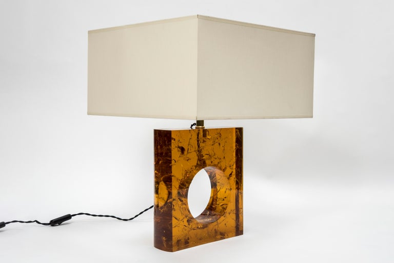 Pair of Orange Fractal Resin Square Table Lamps For Sale at 1stDibs