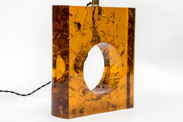 Pair of Orange Fractal Resin Square Table Lamps For Sale at 1stDibs