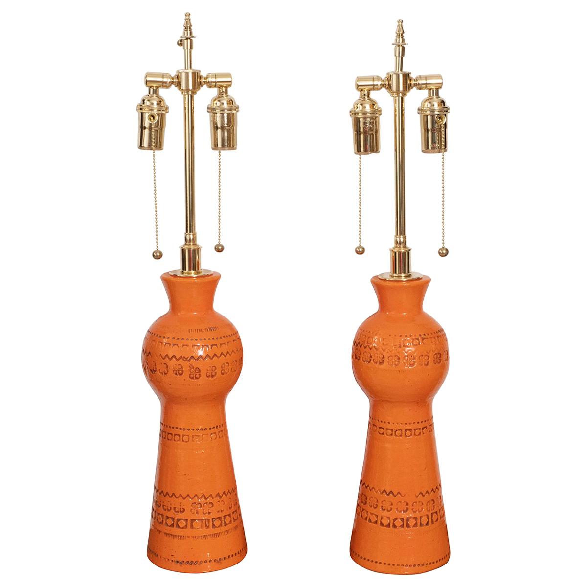 Pair of Orange Mud Cast Ceramic Lamps at 1stDibs