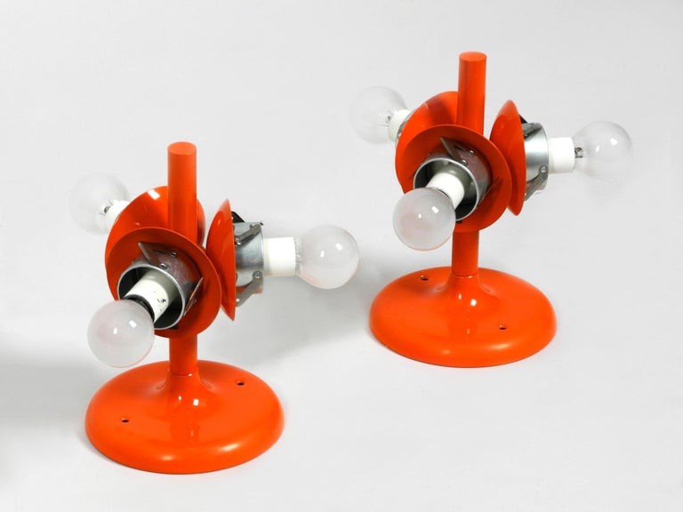 Pair of Orange Kaiser Leuchten Metal Ceiling Lamps with 3 Glasses Each ...