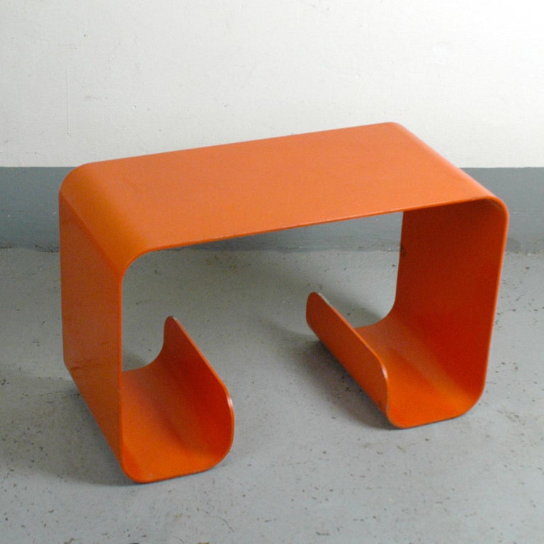 Pair of Orange Lacquered Metal Waterfall Console Tables from the 1970s ...