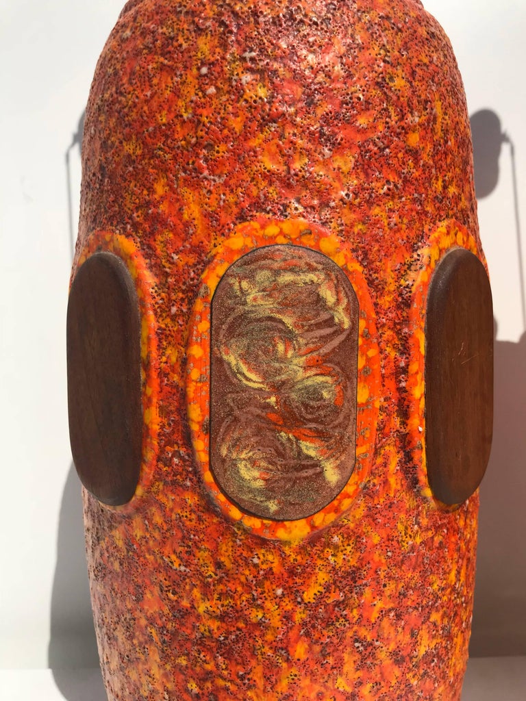 Pair of Orange Lava Glazed Ceramic Lamps For Sale at 1stDibs