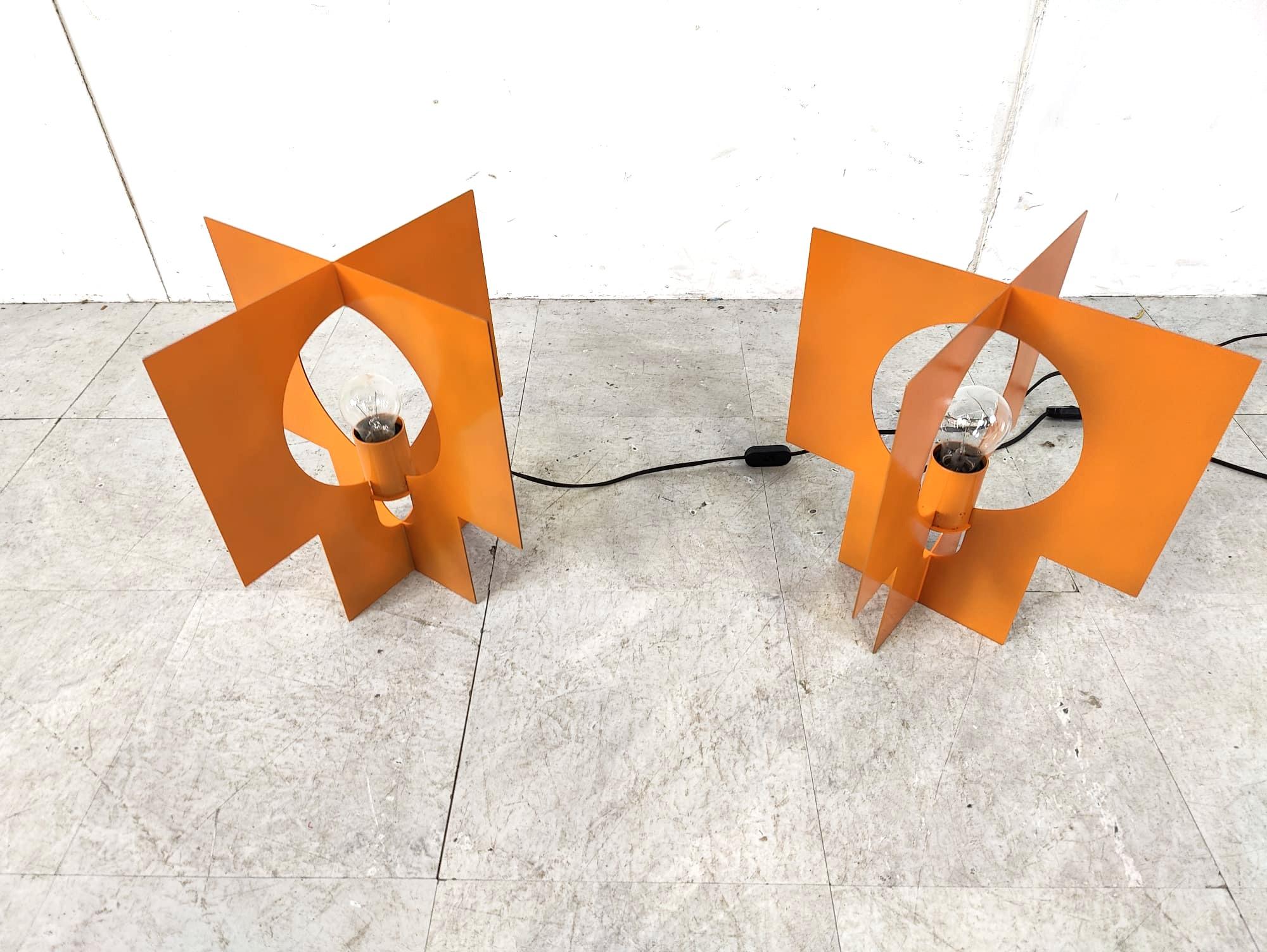 Pair of orange space age table lamps, 1960s For Sale at 1stDibs