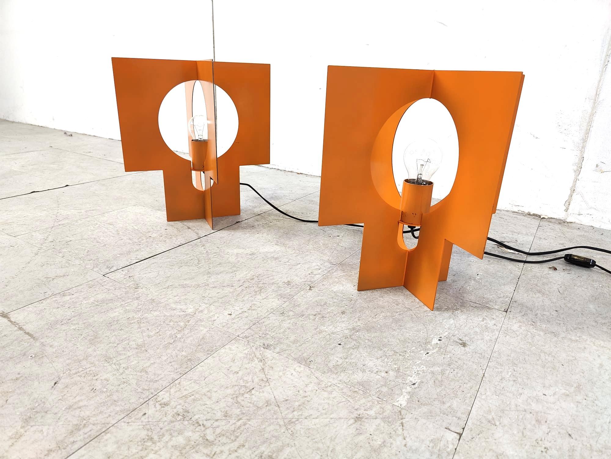 Pair of orange space age table lamps, 1960s For Sale at 1stDibs