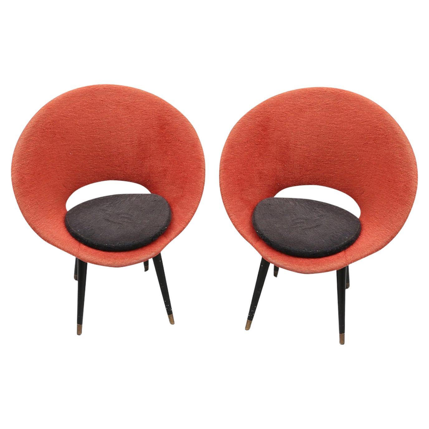 Italian Organic Shaped Pair of Lounge Chairs Brown Patinated Leather ...