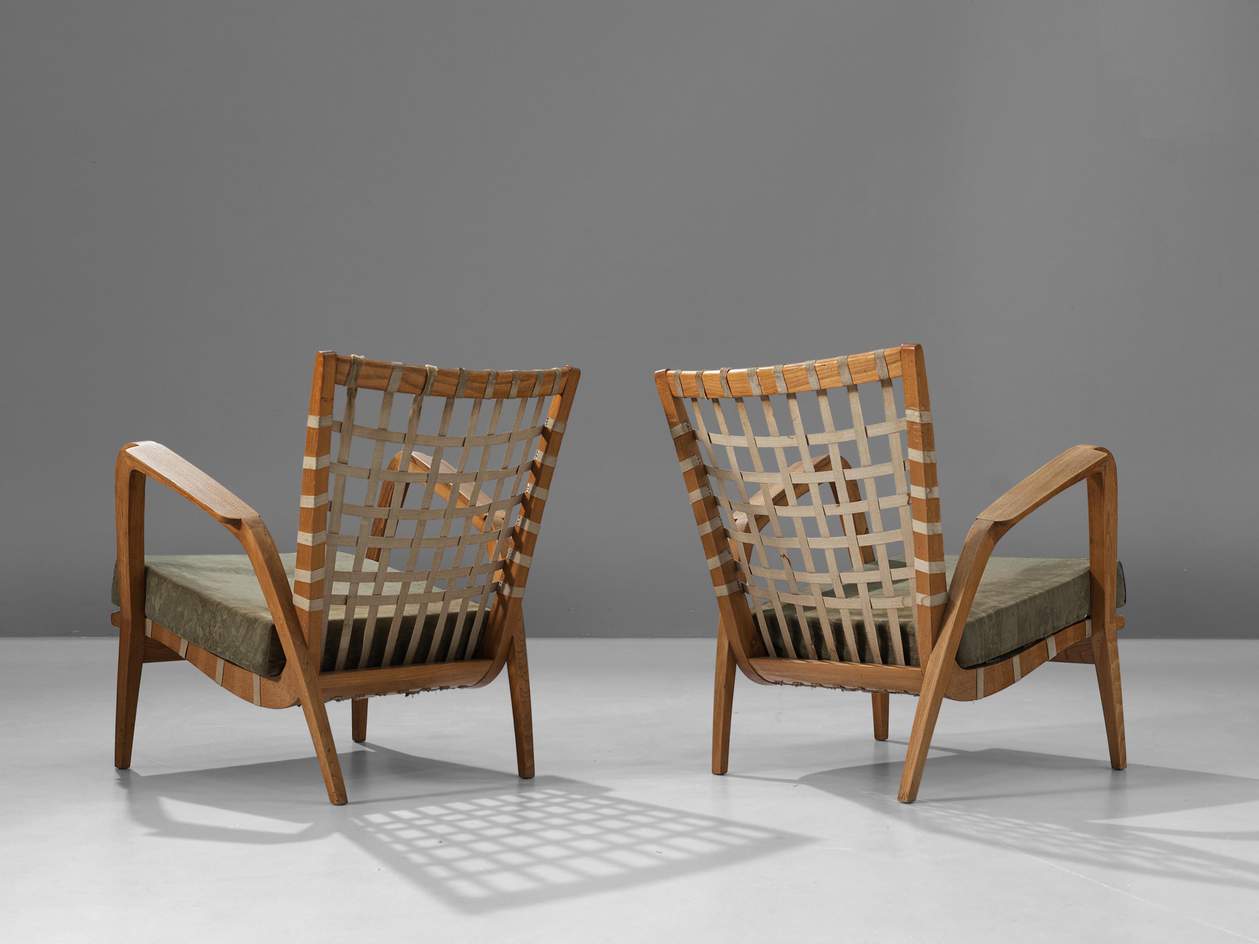 Pair of Organic Lounge Chairs in Elm and Canvas Webbing For Sale at 1stDibs