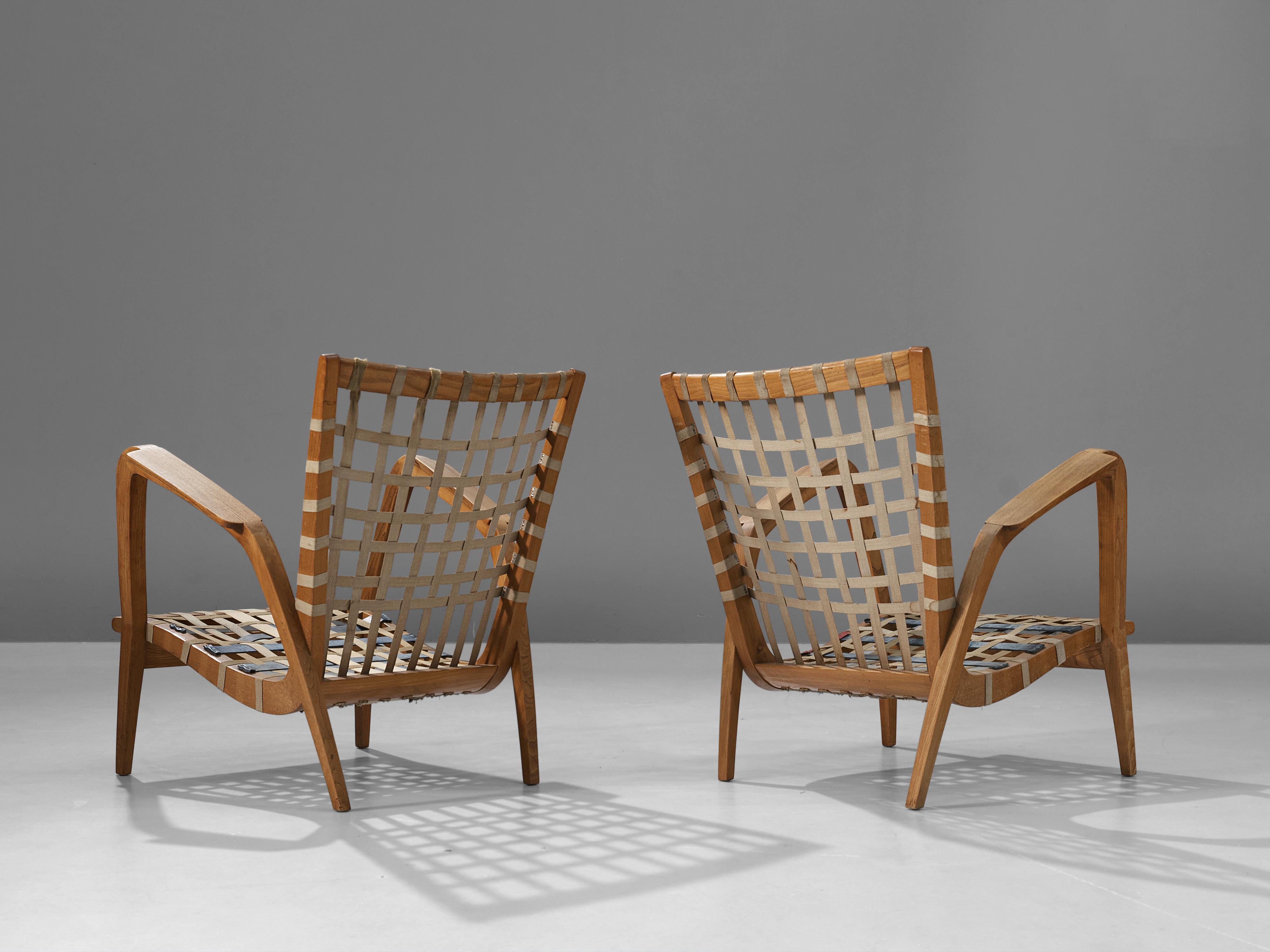 Pair of Organic Lounge Chairs in Elm and Canvas Webbing For Sale at 1stDibs