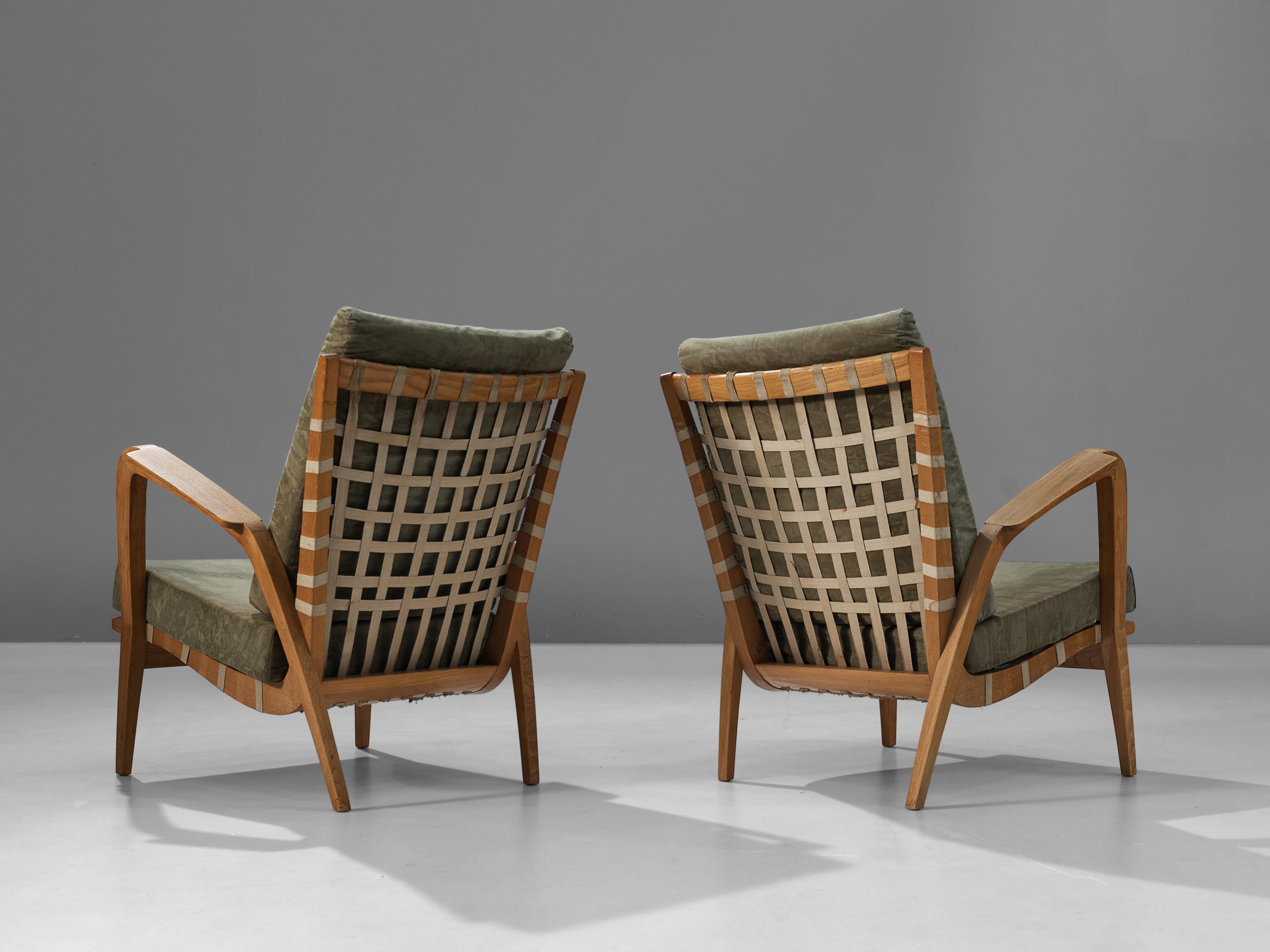 Pair of Organic Lounge Chairs in Elm and Canvas Webbing For Sale at 1stDibs