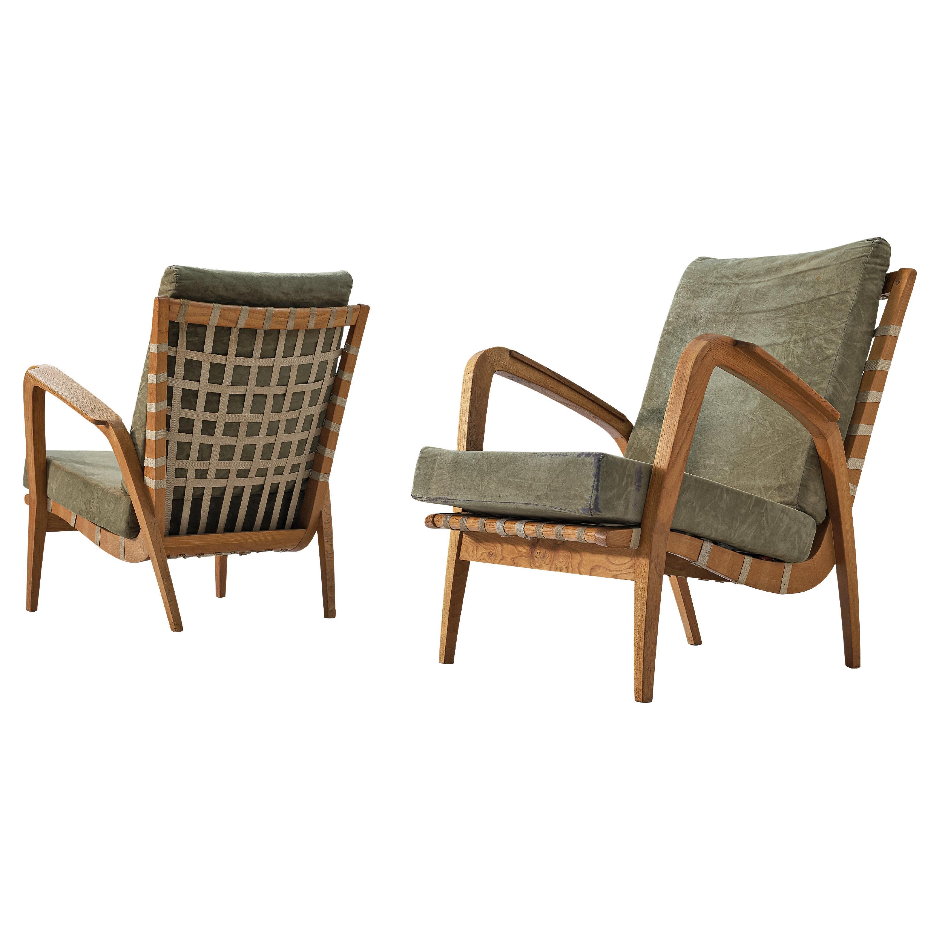 Solid Oak Lounge Chairs with Original Webbing For Sale at 1stDibs
