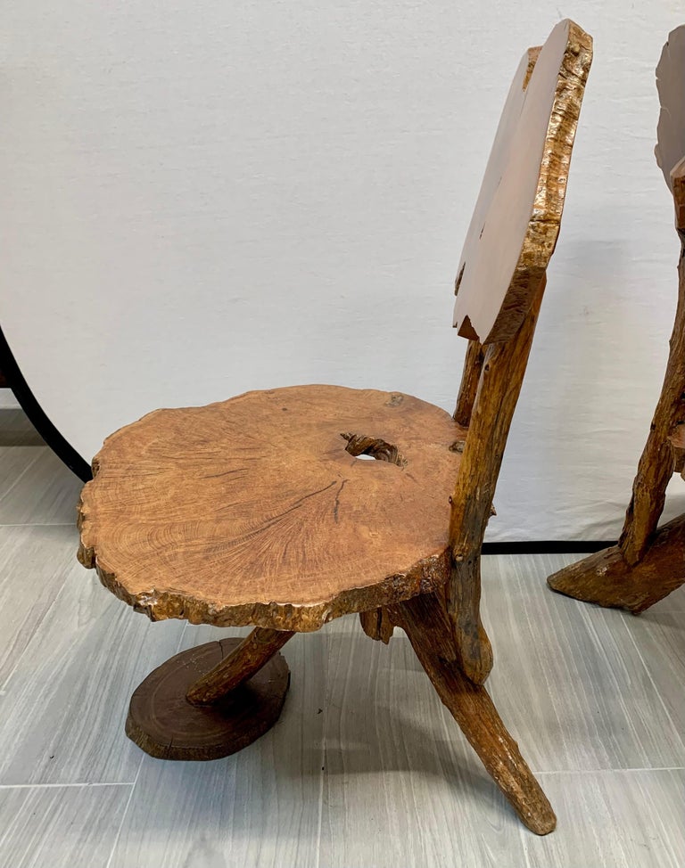 Pair of Organic Mid-Century Modern Live Edge Chairs For Sale at 1stDibs