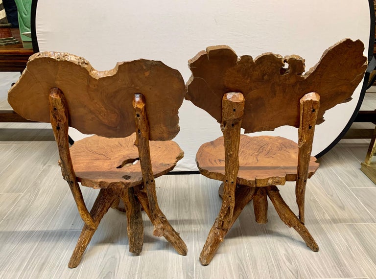 Pair of Organic Mid-Century Modern Live Edge Chairs For Sale at 1stDibs