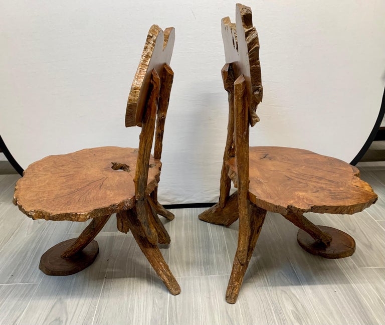 Pair of Organic Mid-Century Modern Live Edge Chairs For Sale at 1stDibs