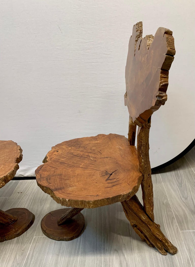 Pair of Organic Mid-Century Modern Live Edge Chairs For Sale at 1stDibs
