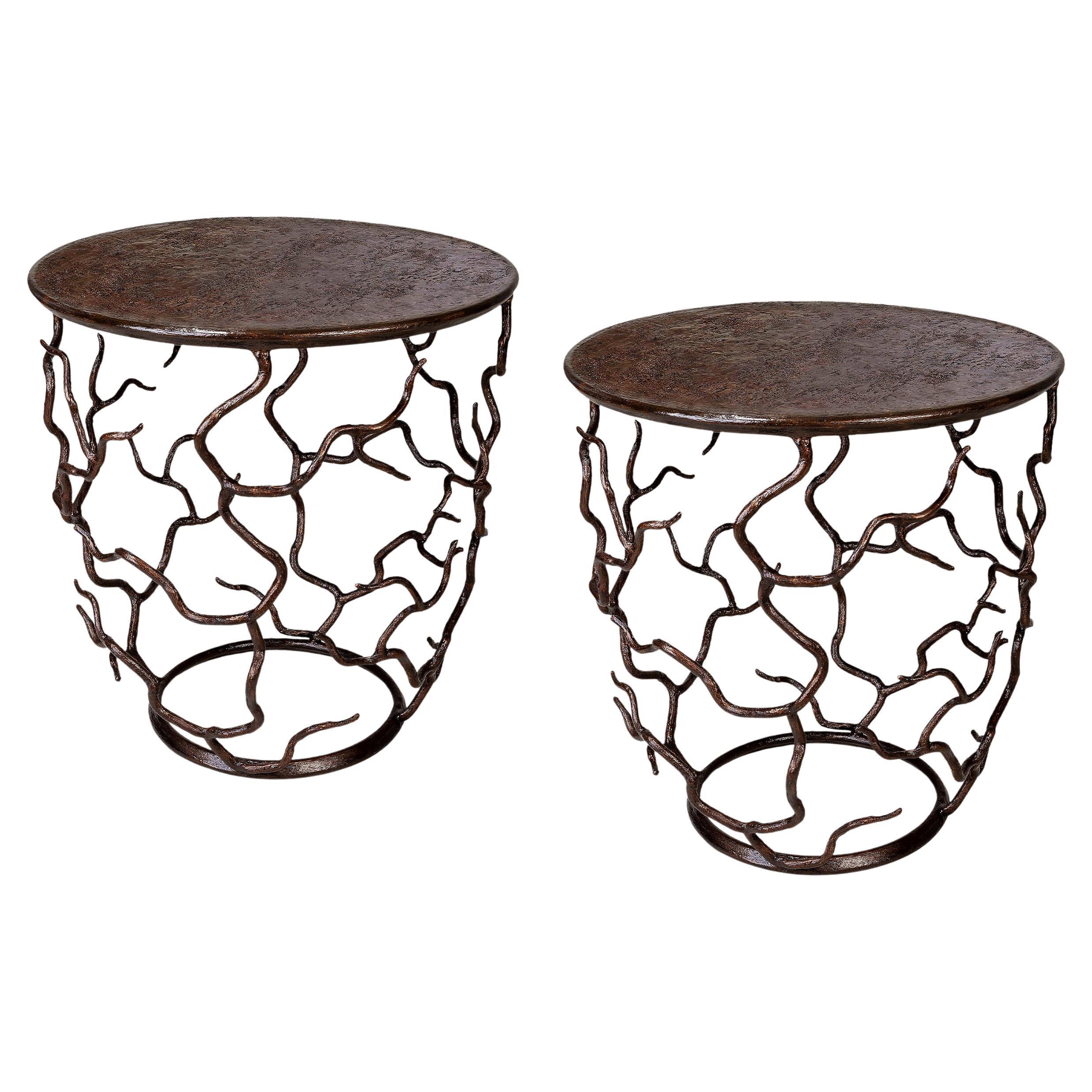 Pair of Organic Side Table “Etna” in Forest Brown Finish For Sale at ...
