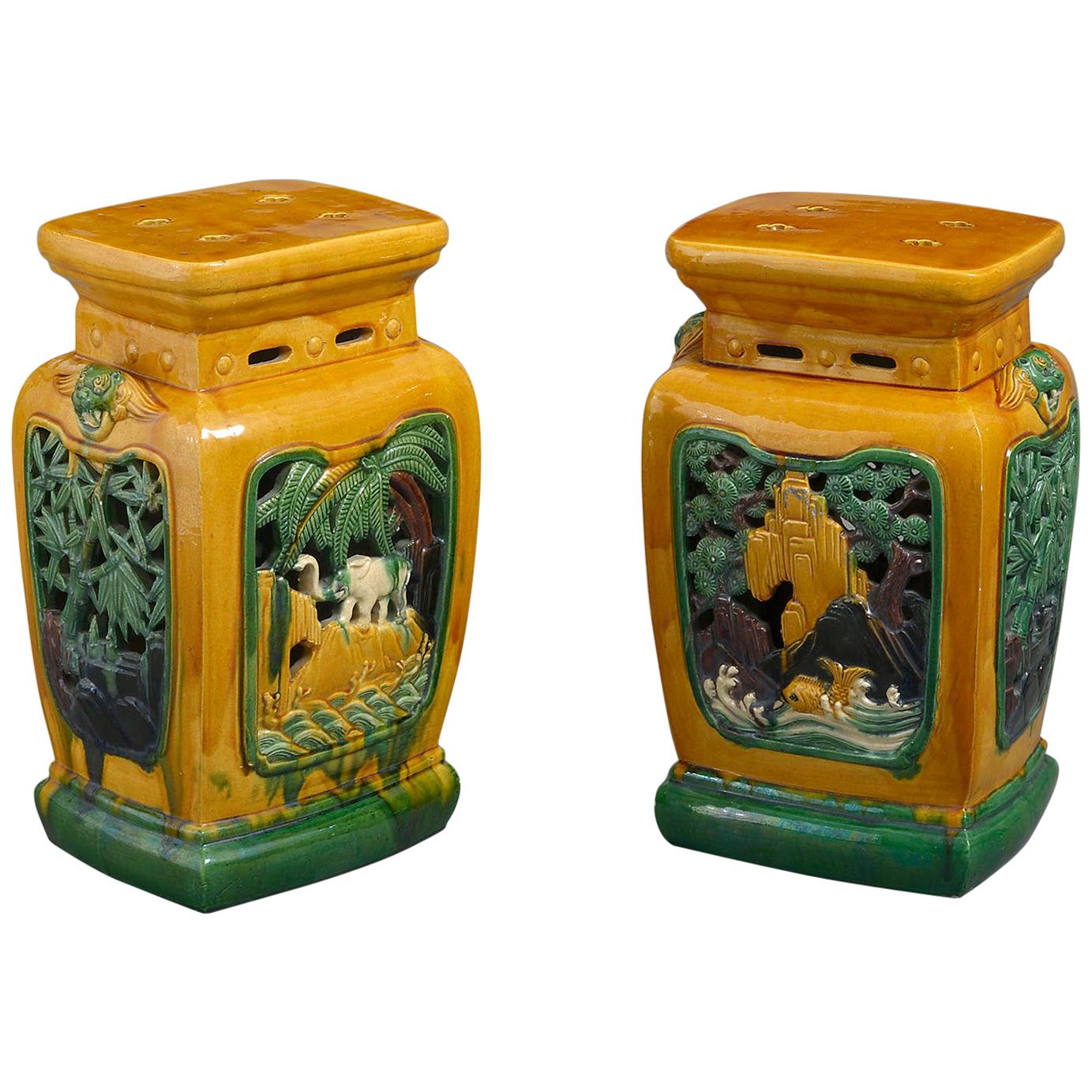 Pair of Chinese Ceramic Elephant Garden Stools at 1stDibs