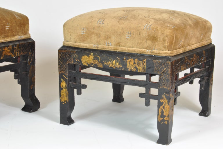 Pair of Oriental-Inspired Chinoiserie Poufs, France, Late 19th Century ...