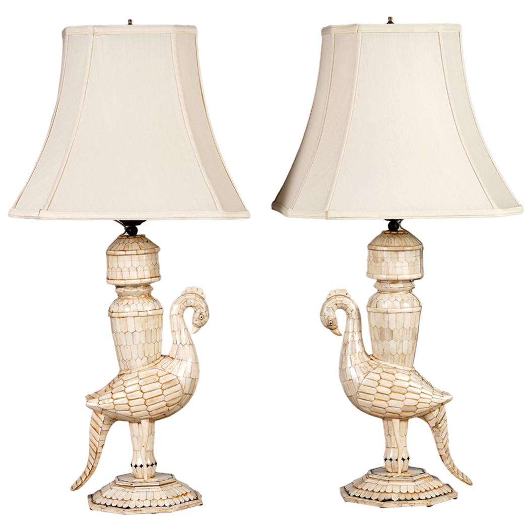 Pair of Oriental Tesselated Ox-Bone Table Lamps in the Shape of ...