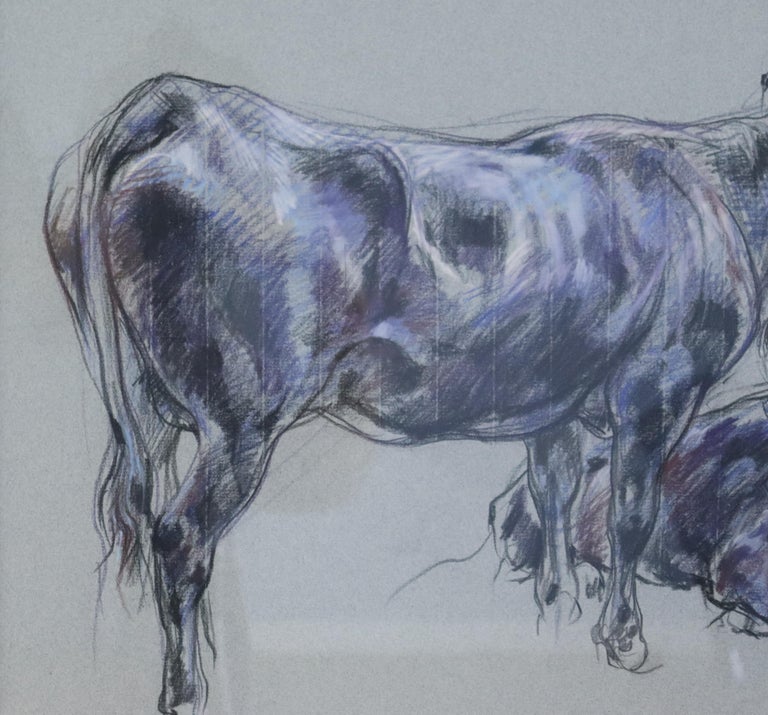 Pair of Original Cow Drawings in Pastel by Leslie Charlotte Benenson -B ...