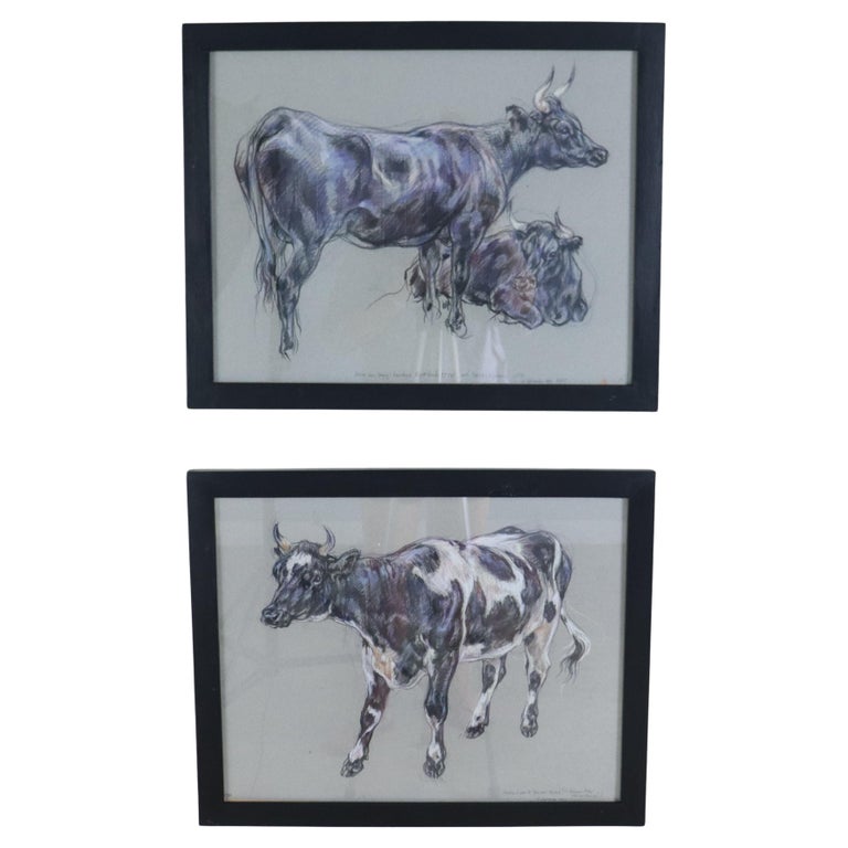 Pair of Original Cow Drawings in Pastel by Leslie Charlotte Benenson -B ...