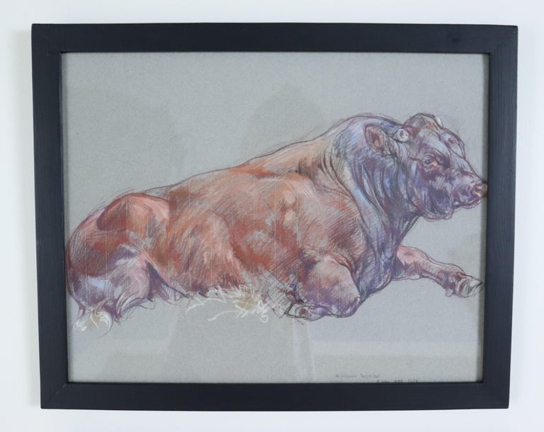 Pair of Original Cow Drawings in Pastel by Leslie Charlotte Benenson -C ...