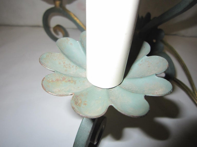 Pair of Original French Verde Green and Gilt Hand Forged Iron Sconces ...