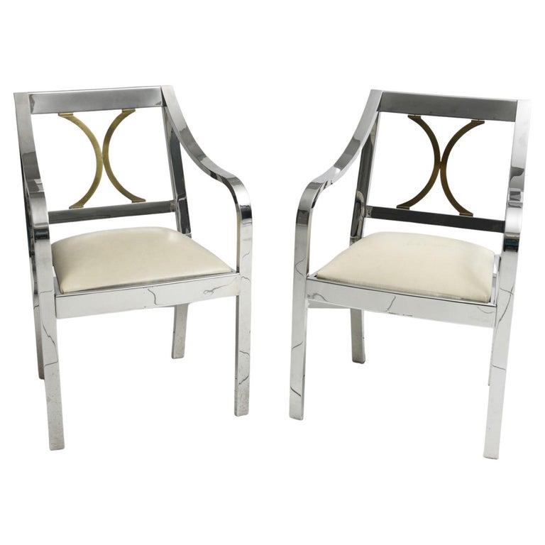 Pair of Original Karl Springer Chairs, Stainless Steel and Brass For ...