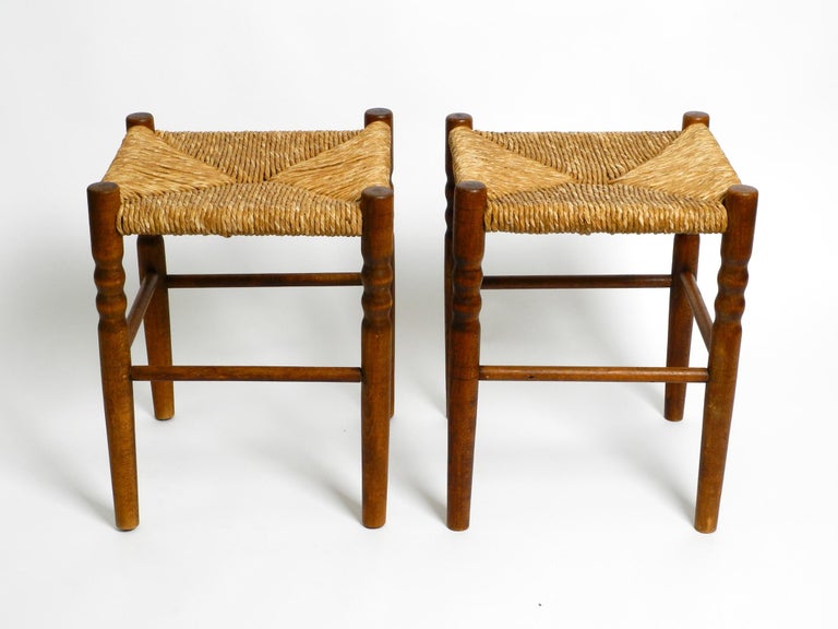 Pair of Original Mid-Century Modern Oak Stools with Rush Weave For Sale ...