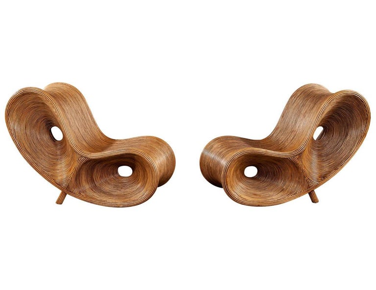 Pair of Original Pencil Rattan Sculptural Ear Chairs For Sale at 1stDibs