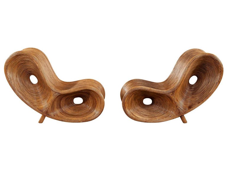 Pair of Original Pencil Rattan Sculptural Ear Chairs For Sale at 1stDibs