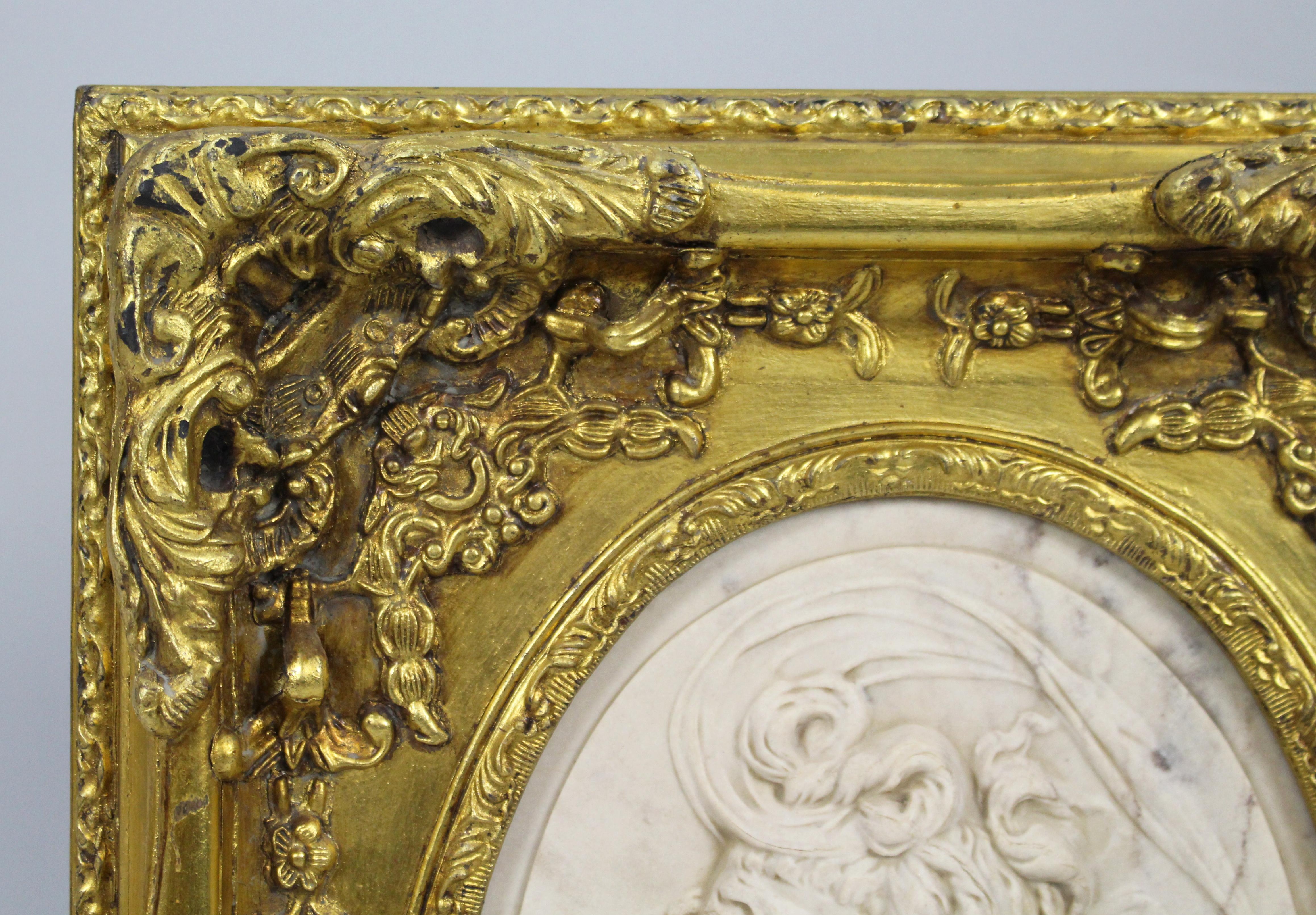 Pair of Ornate Decorative Gilt Framed Marble Relief Plaques For Sale at ...