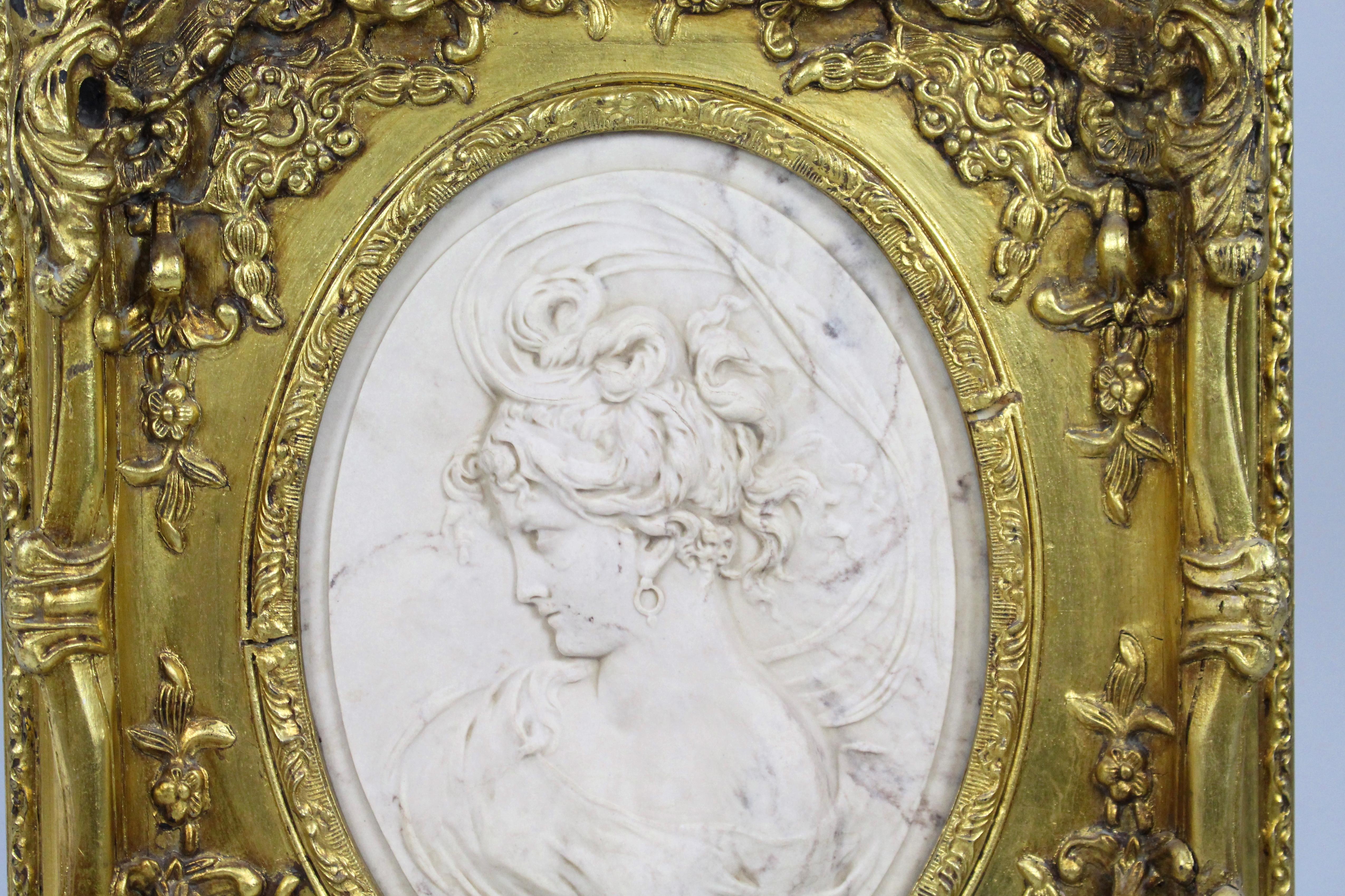 Pair of Ornate Decorative Gilt Framed Marble Relief Plaques For Sale at ...