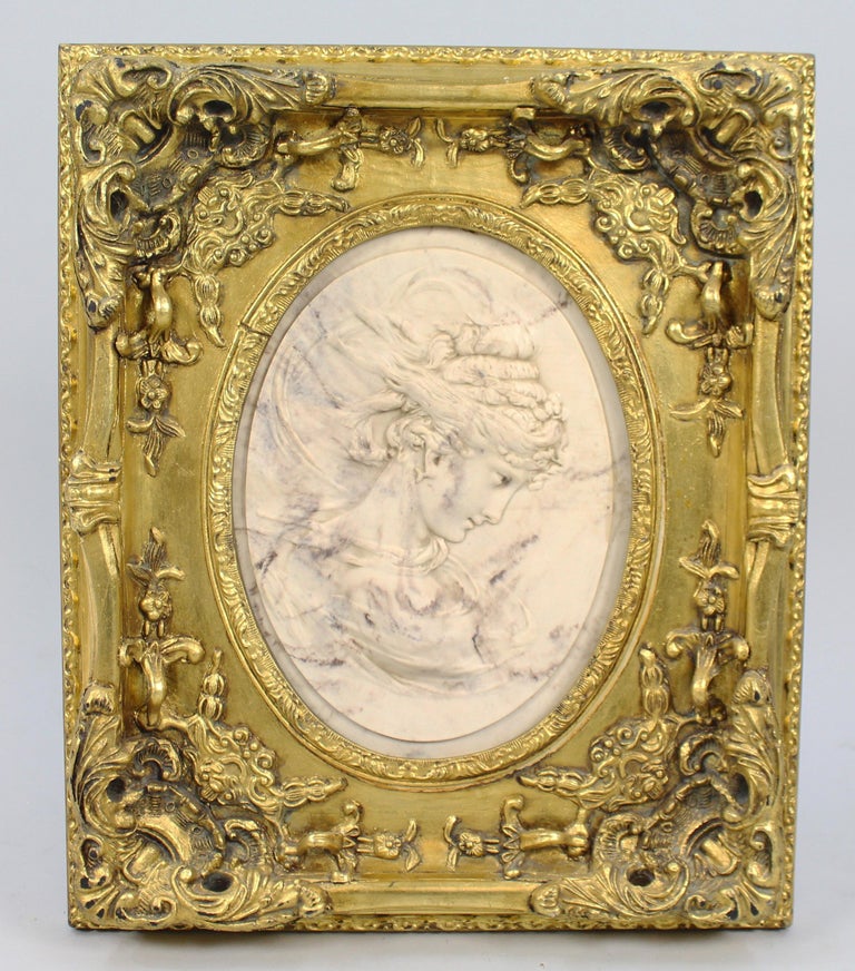 Pair of Ornate Decorative Gilt Framed Marble Relief Plaques For Sale at ...