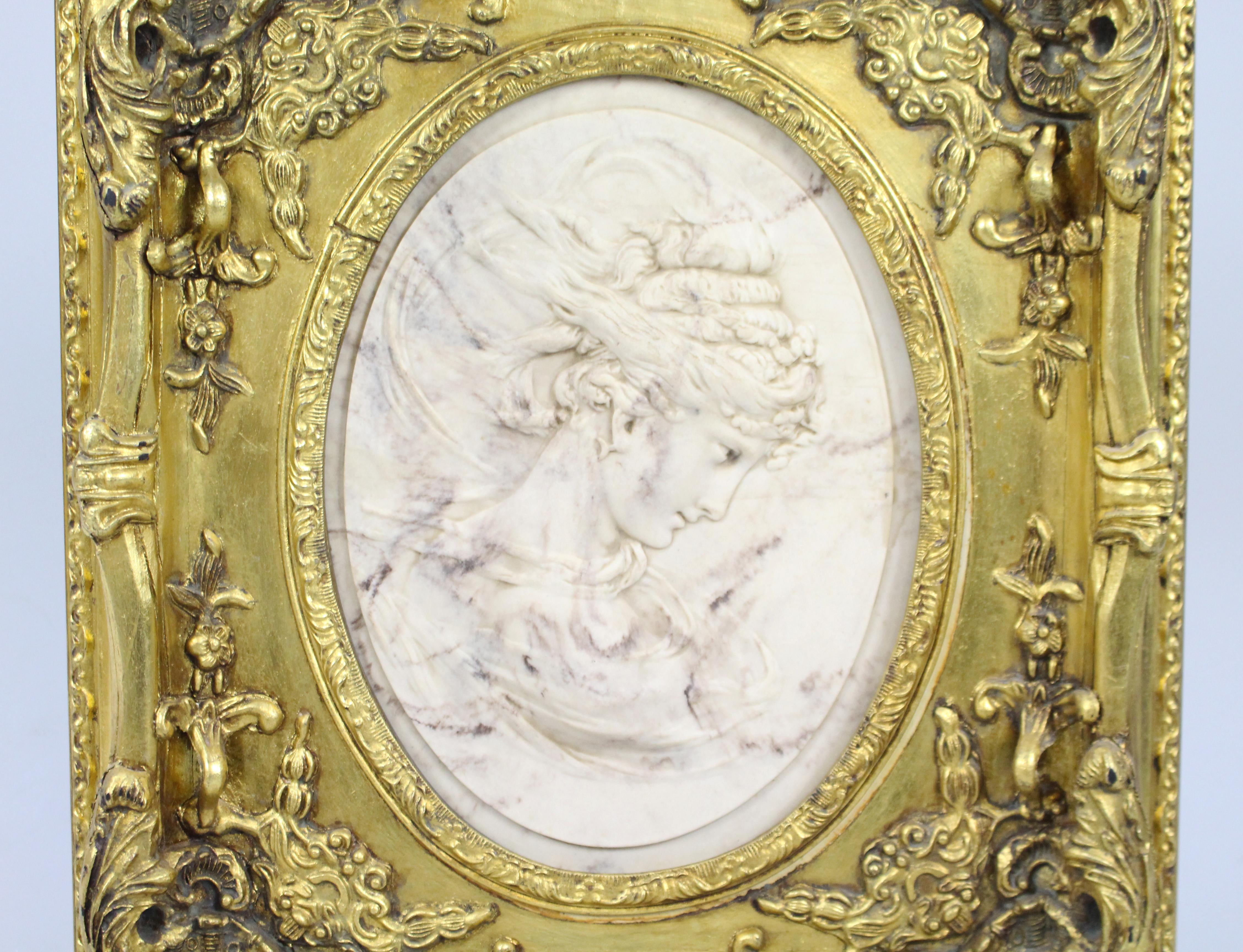 Pair of Ornate Decorative Gilt Framed Marble Relief Plaques For Sale at ...