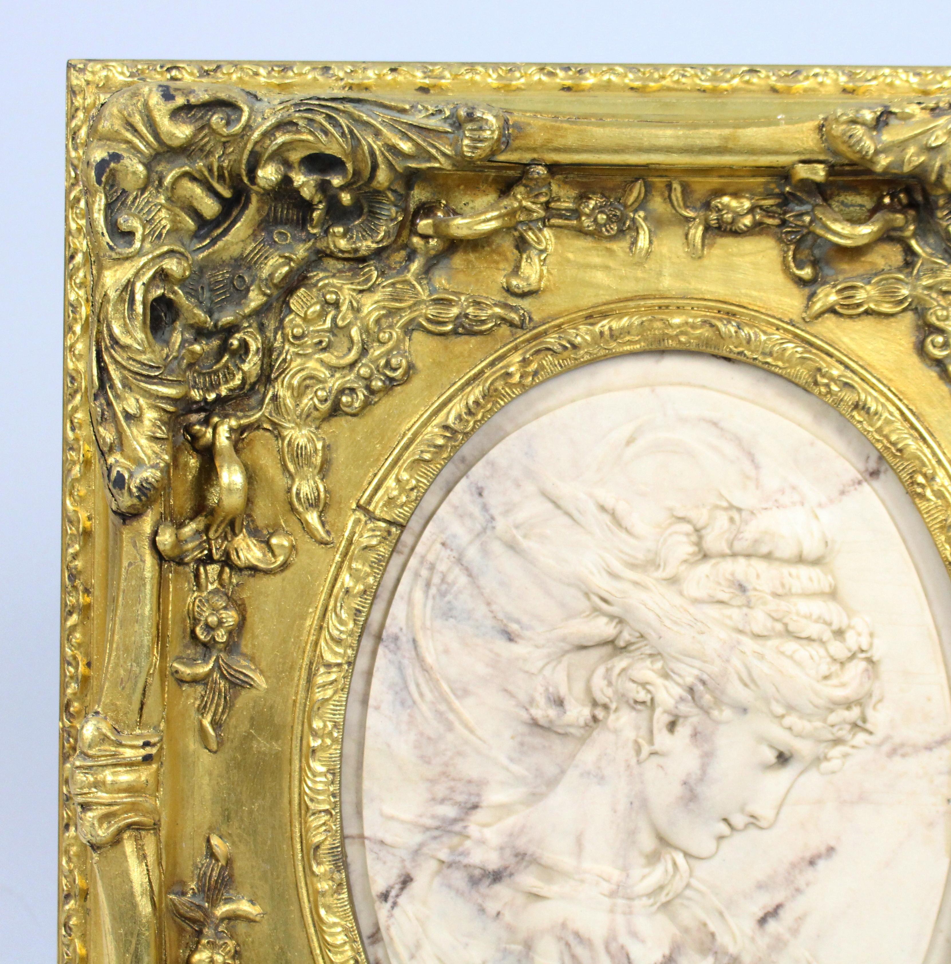 Pair of Ornate Decorative Gilt Framed Marble Relief Plaques For Sale at ...