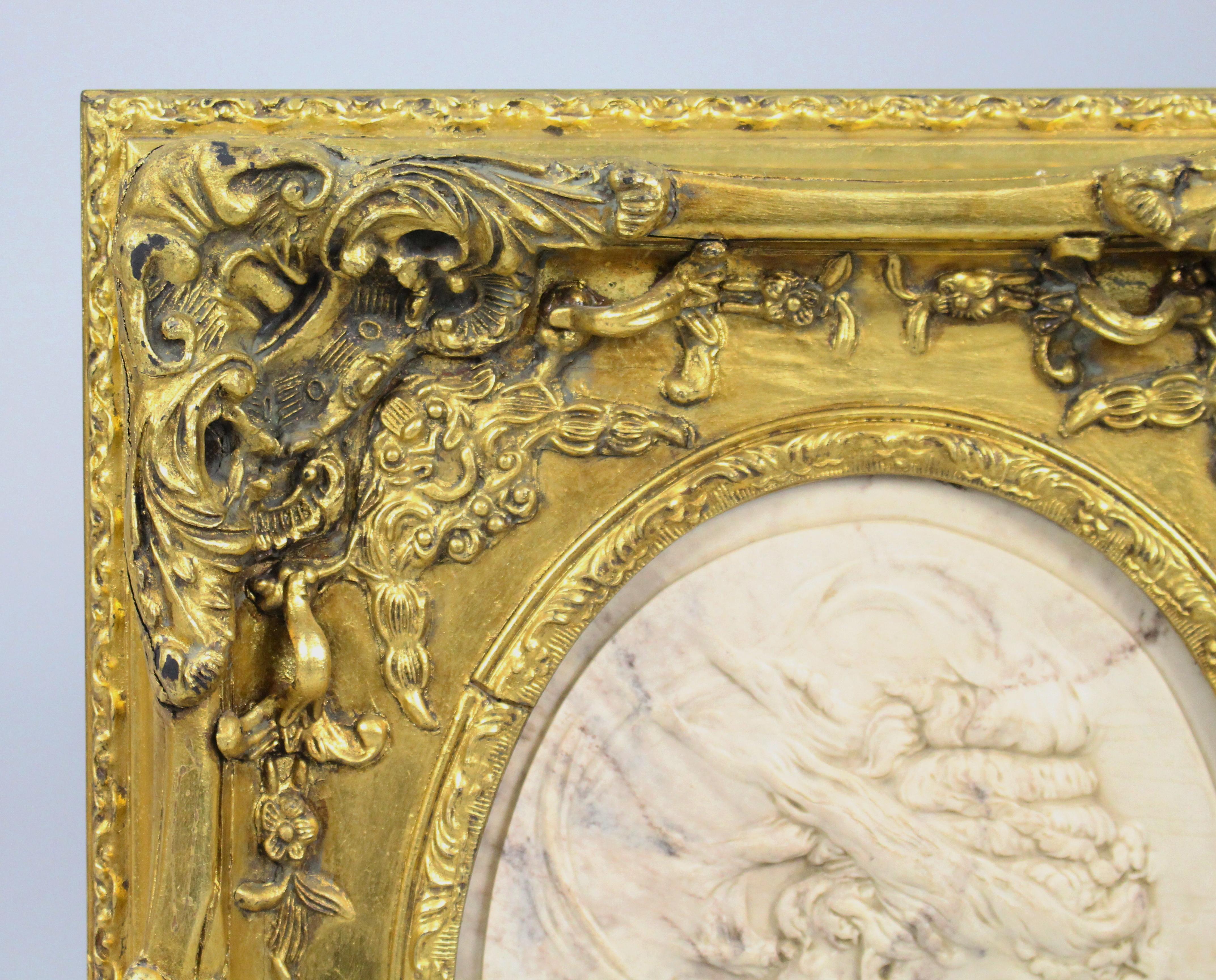 Pair of Ornate Decorative Gilt Framed Marble Relief Plaques For Sale at ...