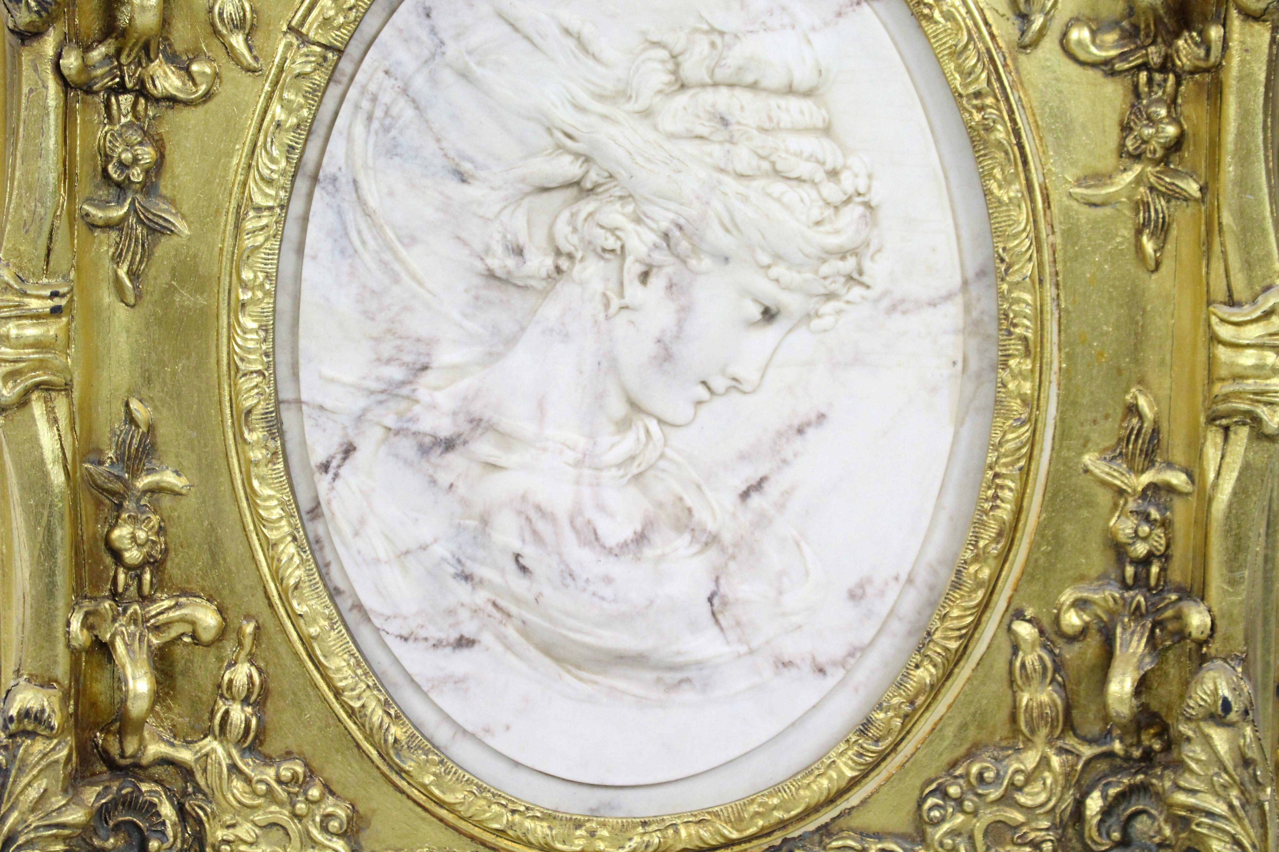 Pair of Ornate Decorative Gilt Framed Marble Relief Plaques For Sale at ...