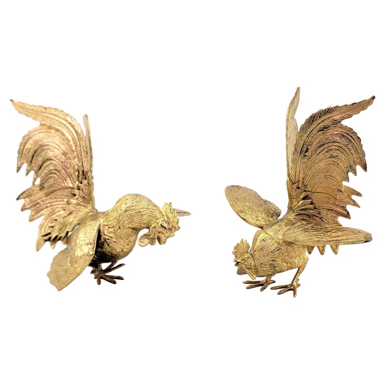 Pair of Ornate Gilt Finished Fighting Rooster or Cockerel Table ...