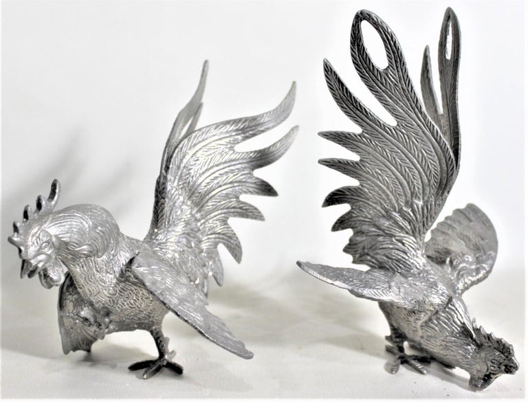 Pair of Ornate Silver Plated Fighting Rooster or Cockerel Table ...