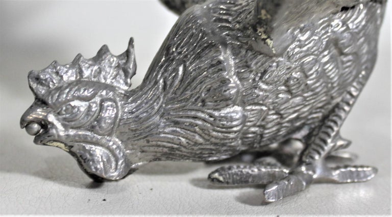 Pair of Ornate Silver Plated Fighting Rooster or Cockerel Table ...