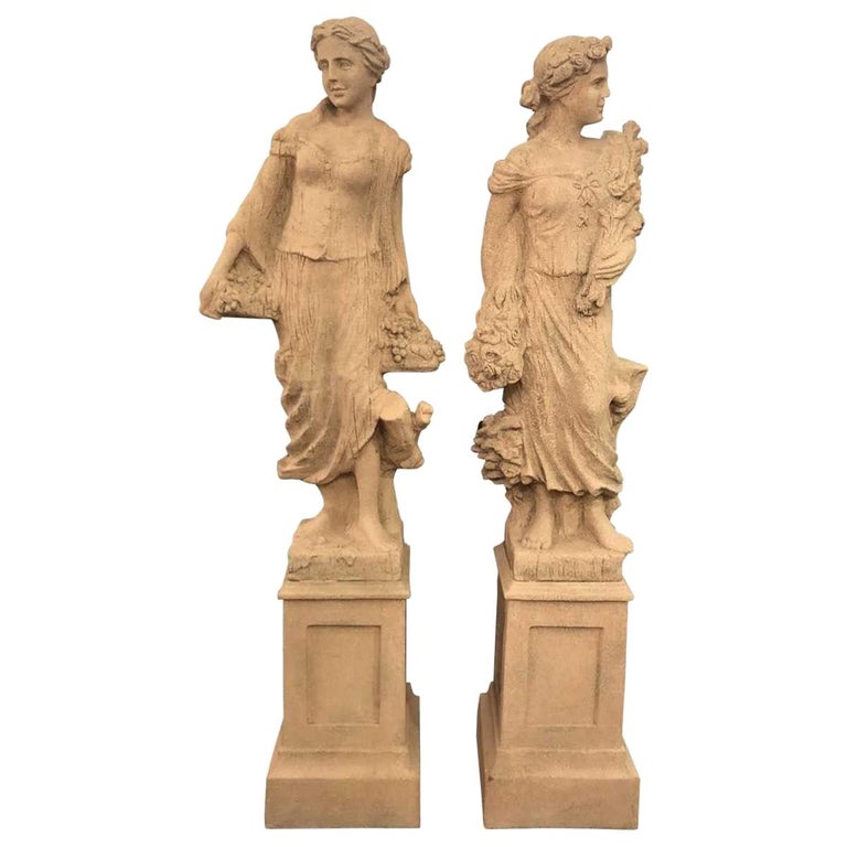 Pair of Outdoor or Indoor Standing Female Rococo Statues at 1stDibs