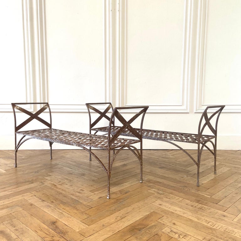 Pair of Outdoor Iron Garden Benches For Sale at 1stDibs