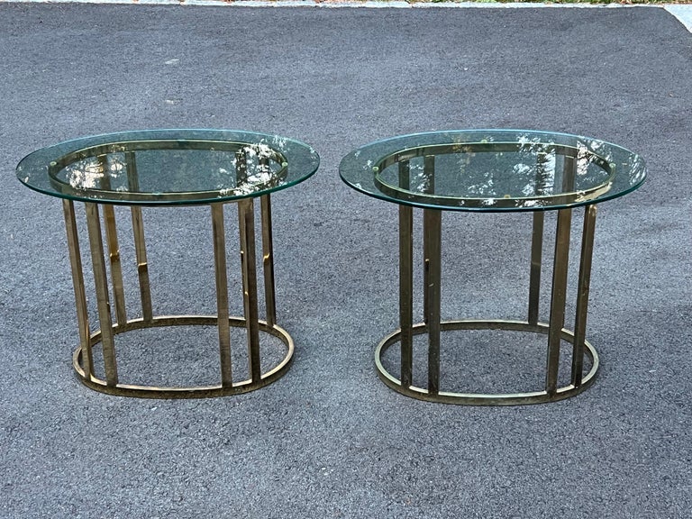Pair of Oval Brass and Glass End Tables For Sale at 1stDibs