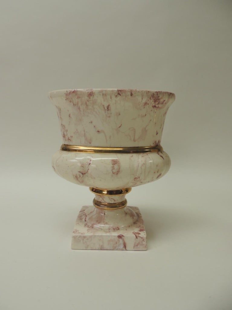 Pair of Oval Faux Marbleize Vintage Pink Vases or Urns at 1stDibs
