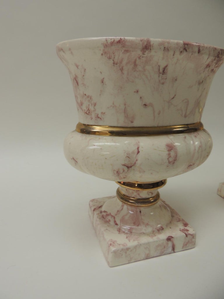 Pair of Oval Faux Marbleize Vintage Pink Vases or Urns at 1stDibs